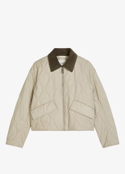 Marc O'Polo Jack met quilt patroon en kraag • Linen Beige / Grijs ...