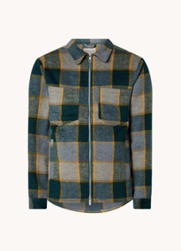 RVLT Revolution Overshirt in wolblend met ruitdessin • Petrolgroen ...