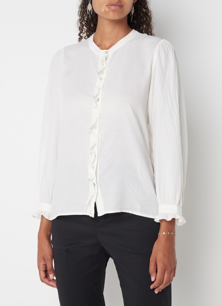 Ba&sh Teora blouse met pofmouw en ruches • Gebroken wit • deBijenkorf.be