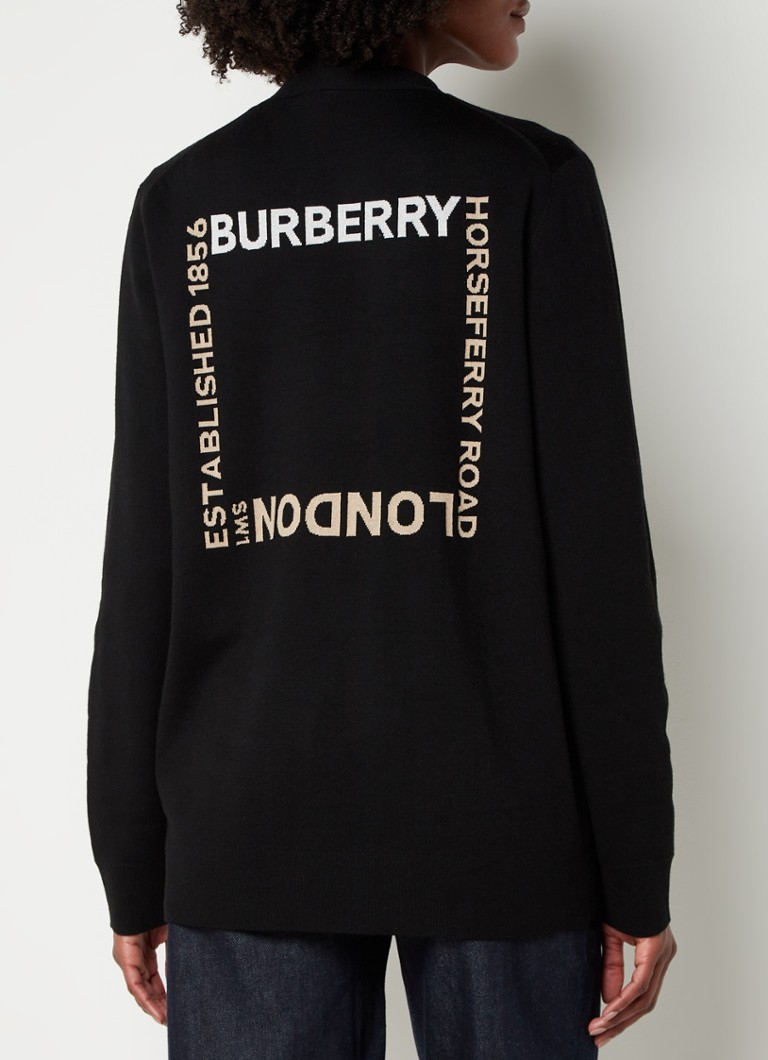 Burberry Ayana fijngebreid vest in wolblend met backprint • Zwart ...
