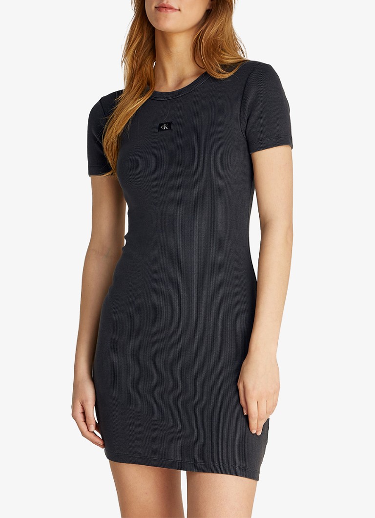 Calvin Klein Mini jurk met ribstructuur • Zwart • deBijenkorf.be