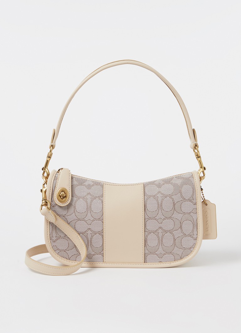Coach Schoudertas met leren details en logoprint • Ivoor • deBijenkorf.be