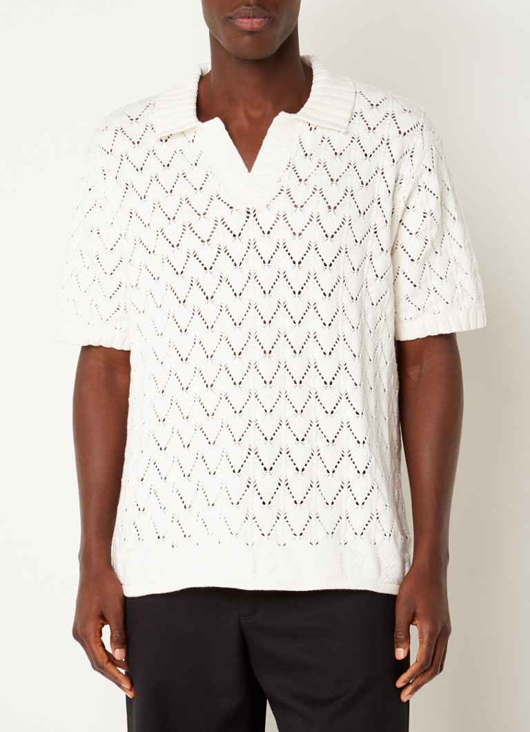Daily Paper Yinka regular fit polo met opengewerkt dessin • Creme ...