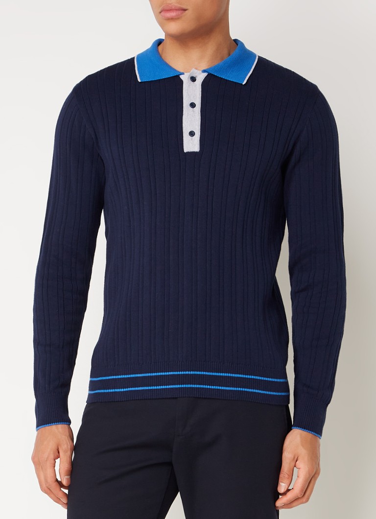 Edmmond Studios 70S regular fit polo met ribstructuur • Donkerblauw ...