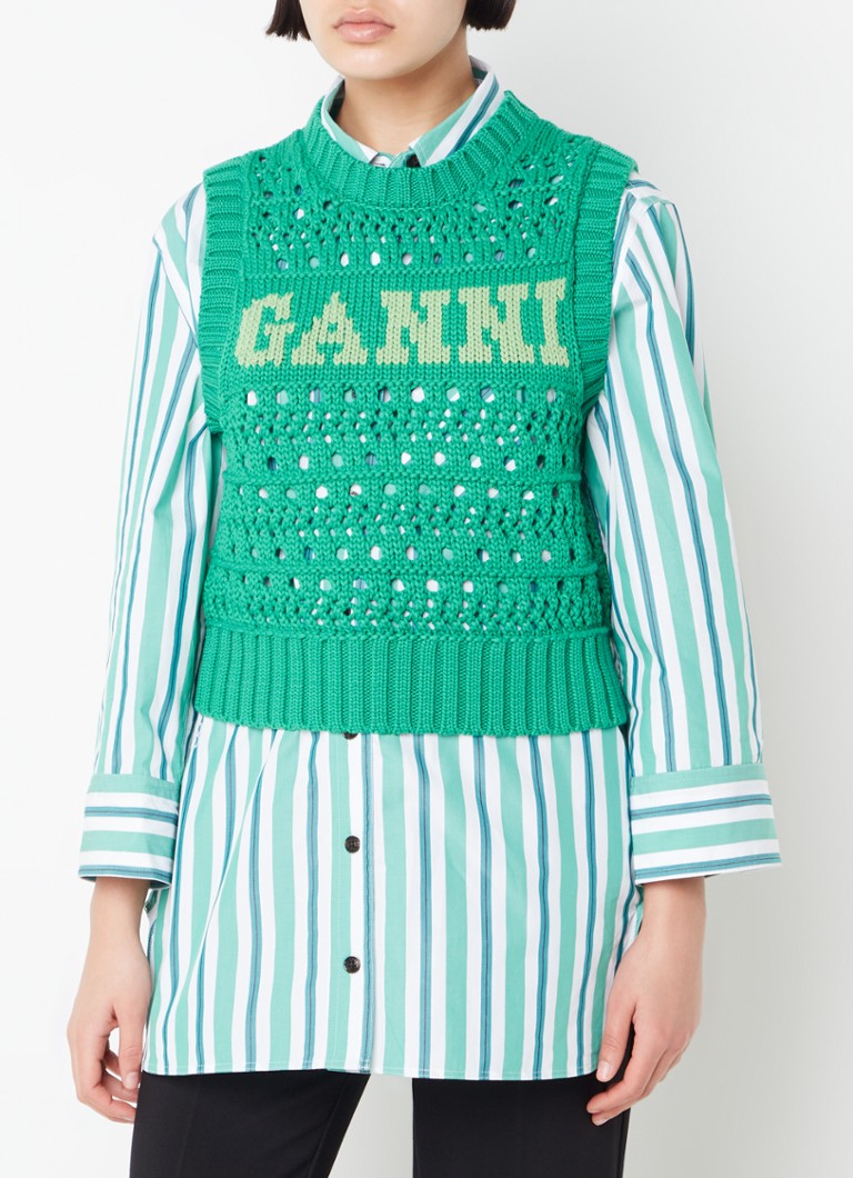 Ganni Grofgebreide spencer met ingebreid logo • Groen • deBijenkorf.be
