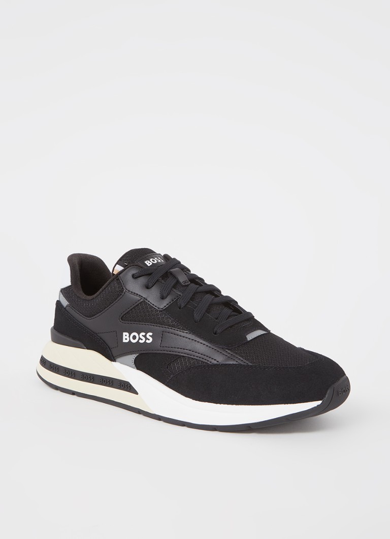 HUGO BOSS Kurt sneaker van leer met suède details • Zwart • deBijenkorf.be