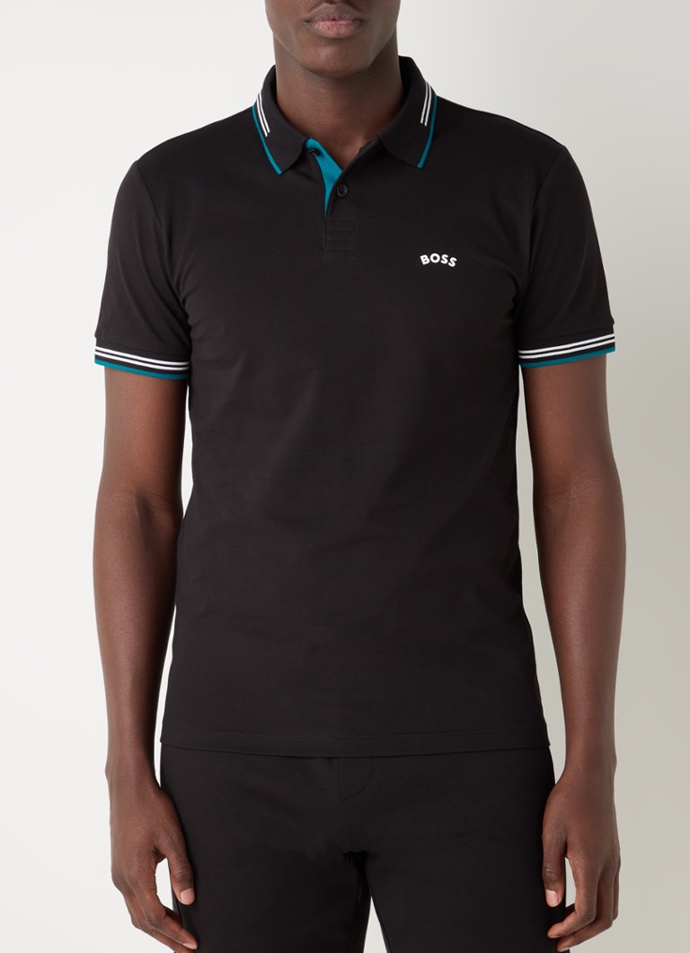 HUGO BOSS Paul Curved slim fit polo met getipte boorden • Antraciet ...