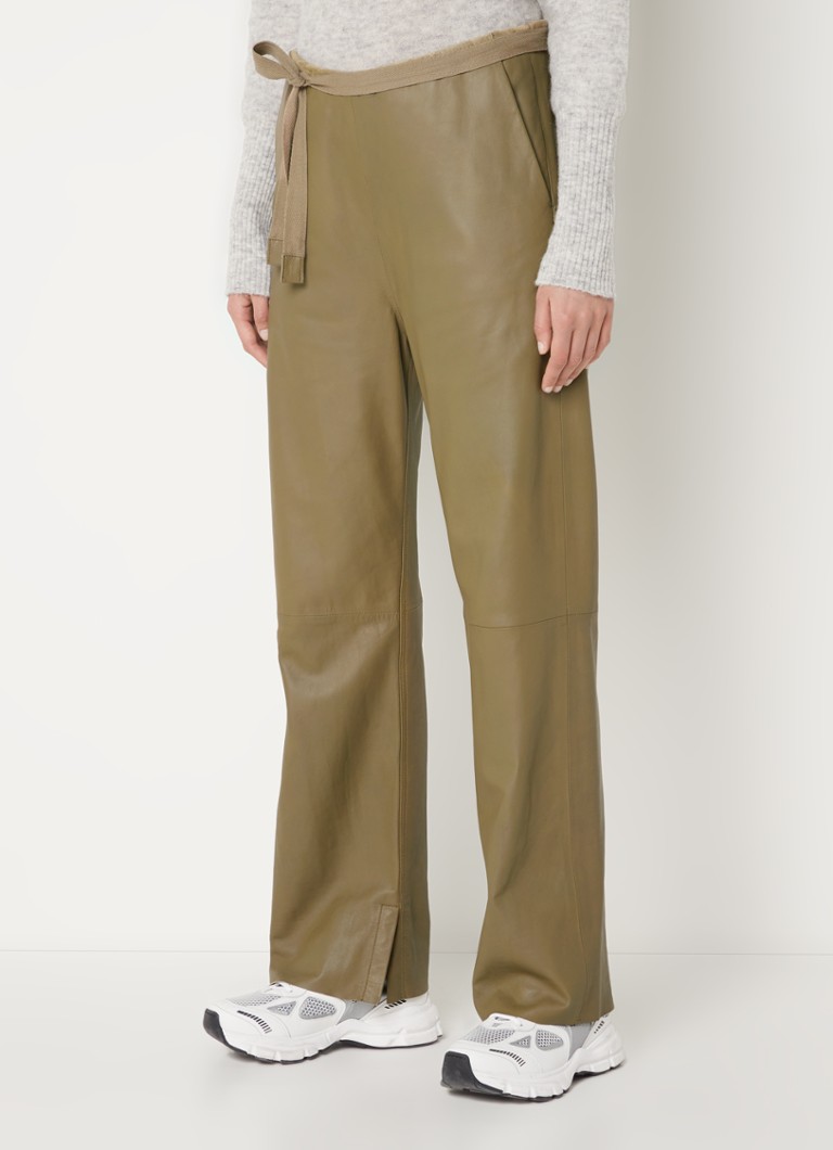 Humanoid Jodi high waist straight fit broek van leer met trekkoord ...