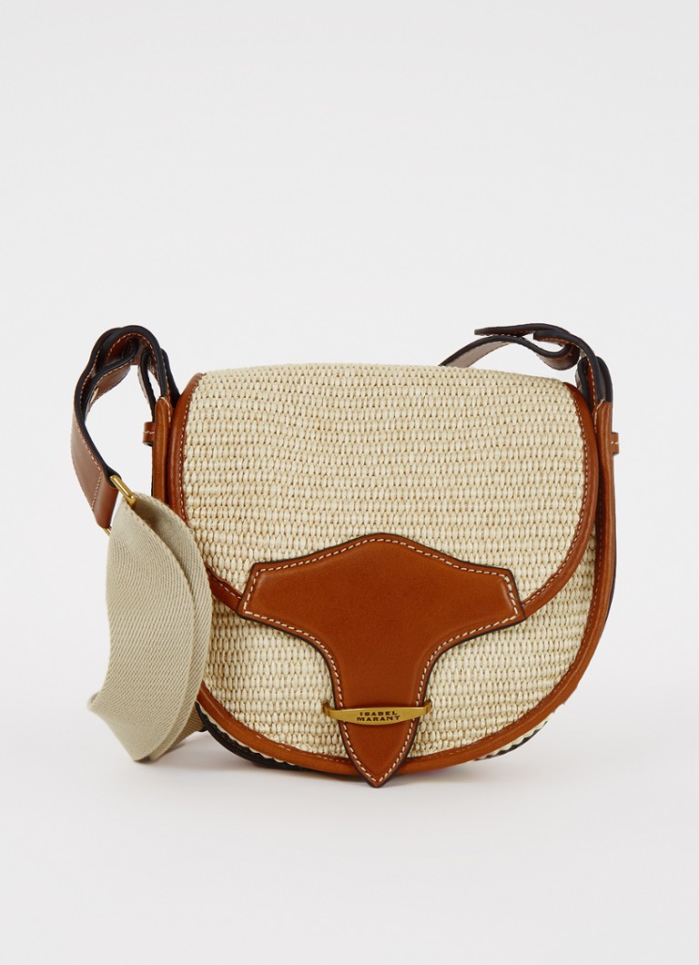 Isabel Marant Botsy crossbodytas van raffia met leren details ...