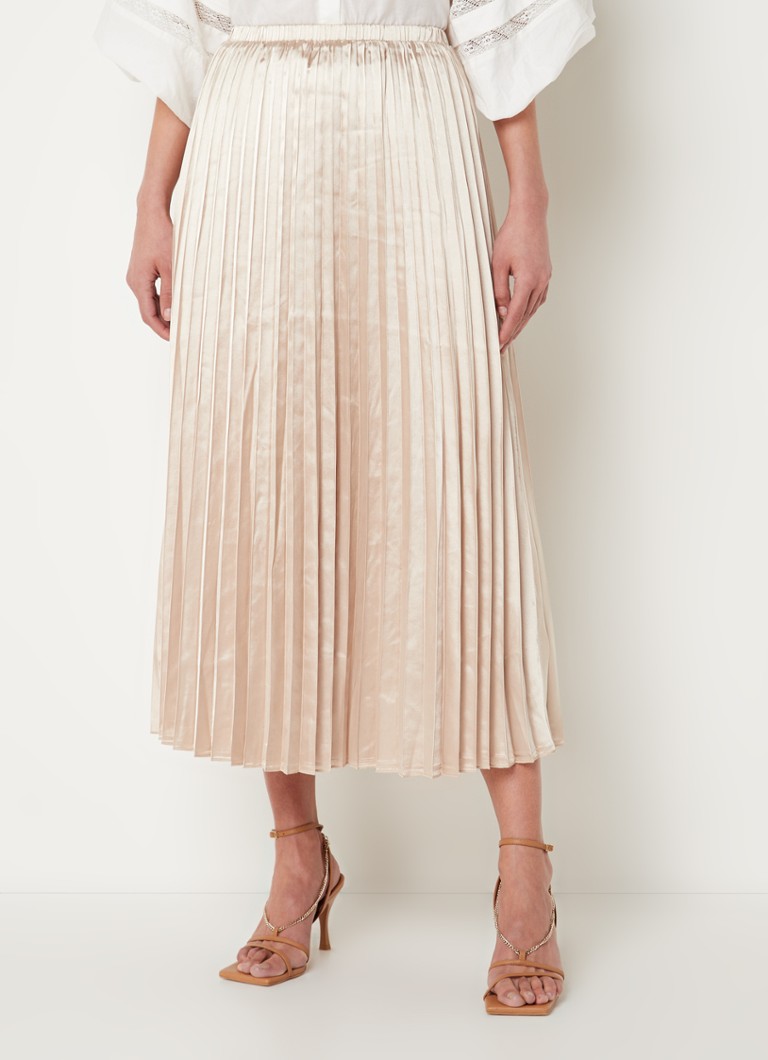 JcSophie Silke midirok van satijn met plissé • Donkerbeige • deBijenkorf.be