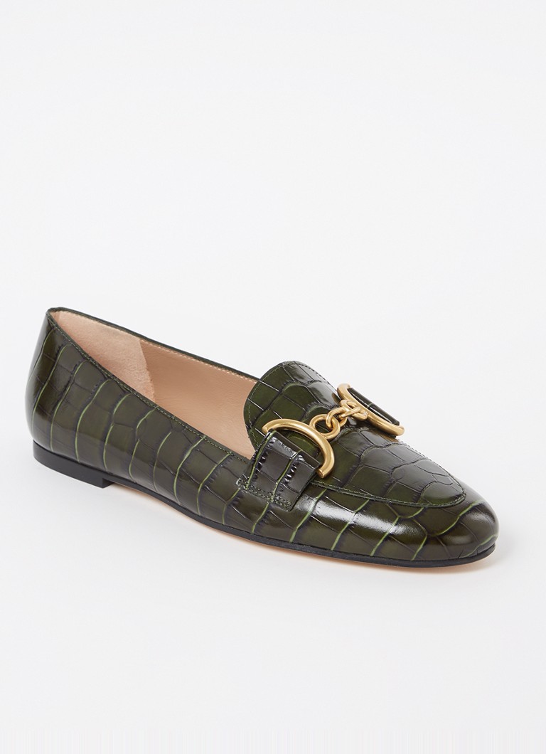 L.K.Bennett Daphne loafer van kalfsleer met crocostructuur • Groen ...