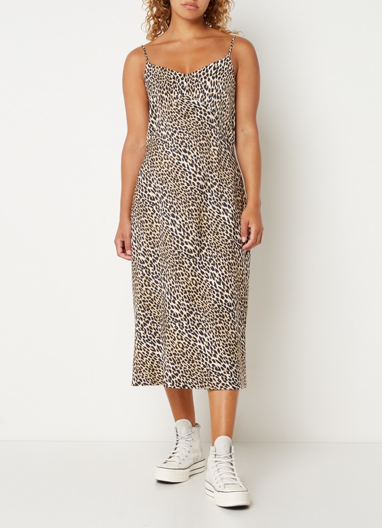 Levis Marietta Midi Jurk Met Spaghettibandjes En Panterprint • Camel • Debijenkorfbe