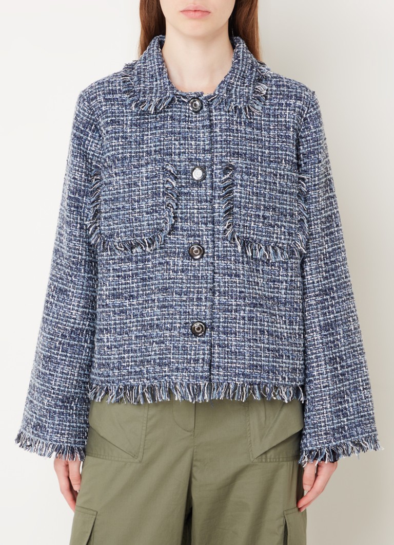 MUNTHE Lugarzo oversized jack met tweed-look en gerafelde zoom • Indigo • deBijenkorf.be