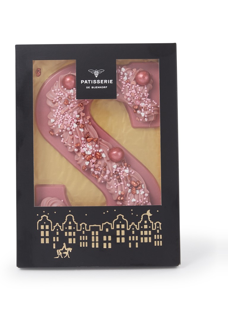 Patisserie de Bijenkorf Chocoladeletter S Roze met roomchocolade 160 ...