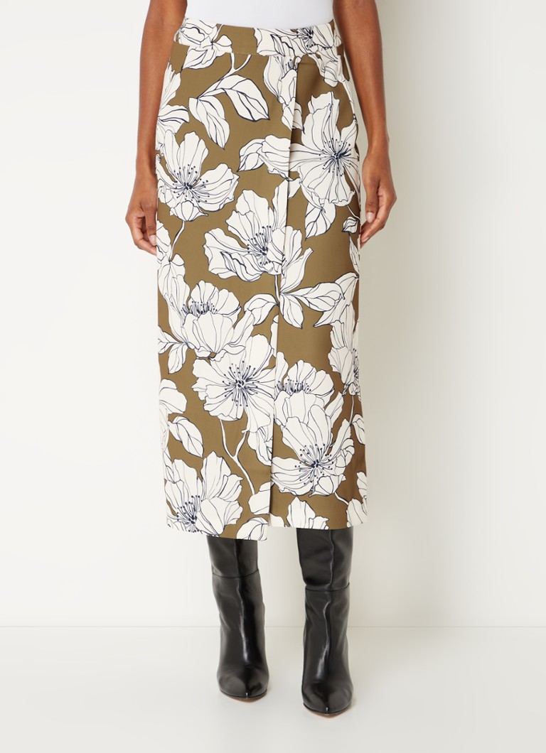 Phase Eight Amalia midi rok met overslag en bloemenprint • Mosgroen ...