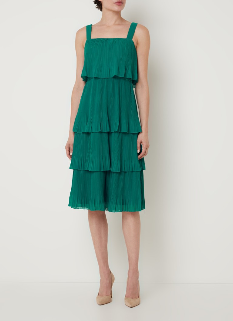 Phase Eight Arria midi jurk met plissé en volant • Groen • deBijenkorf.be