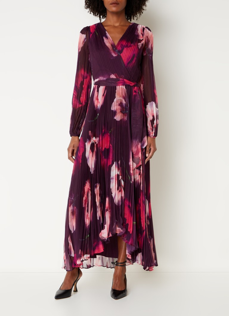 Phase Eight Isadora maxi jurk met plissé en bloemenprint • Paars ...