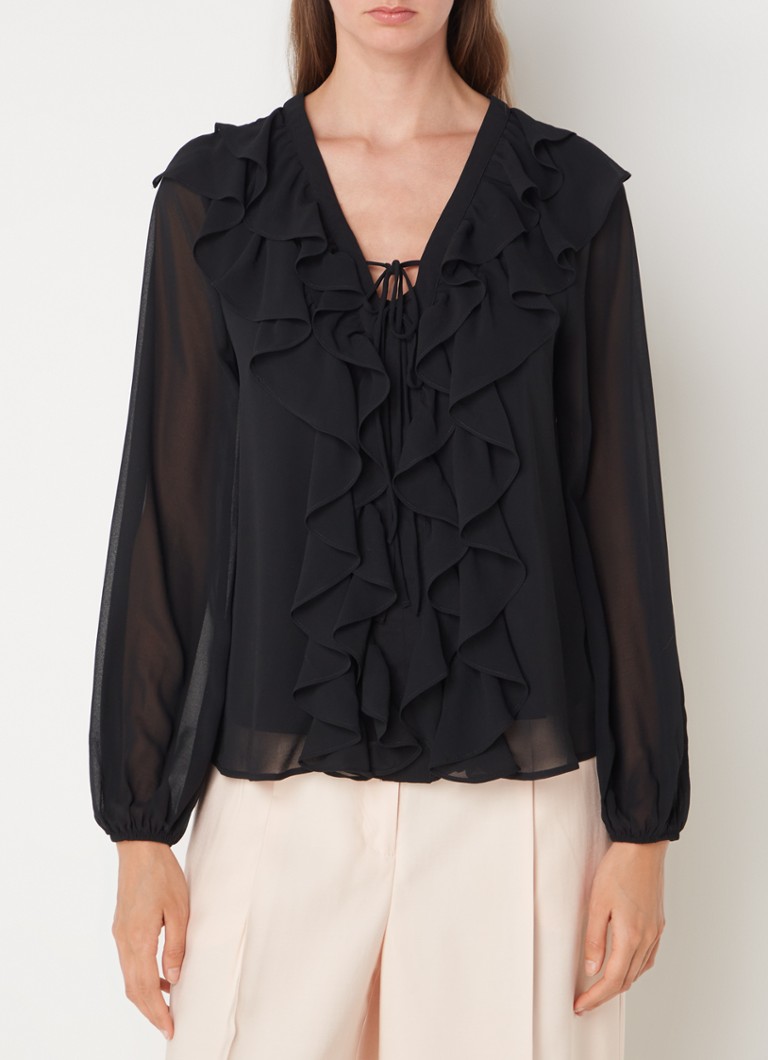 Phase Eight Ivana semi-transparante tuniek met volant • Zwart ...