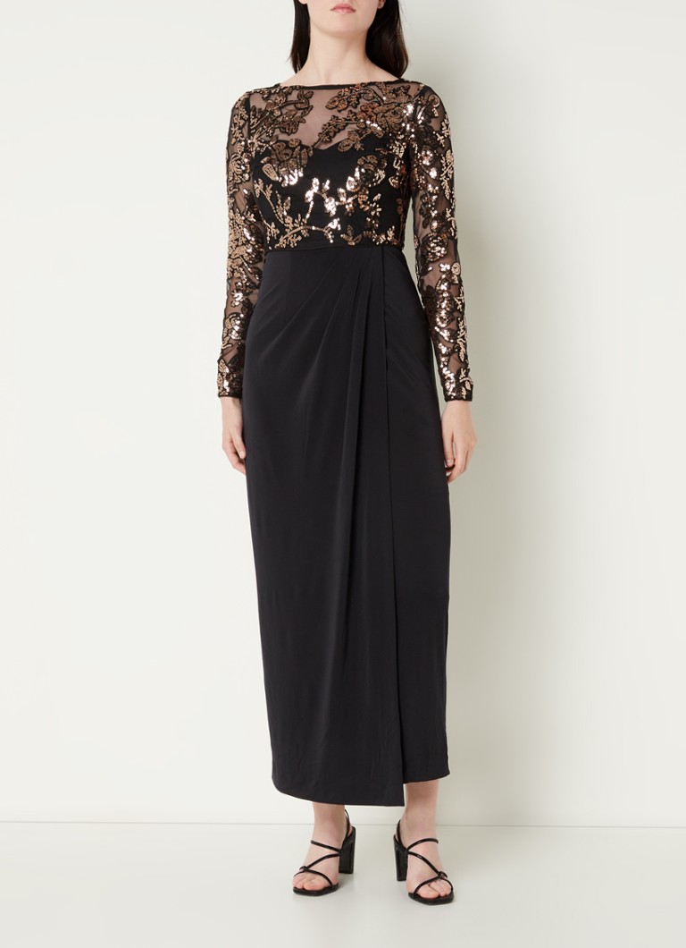 Phase Eight Jacinta midi jurk met pailletten en rugdecolleté • Zwart ...