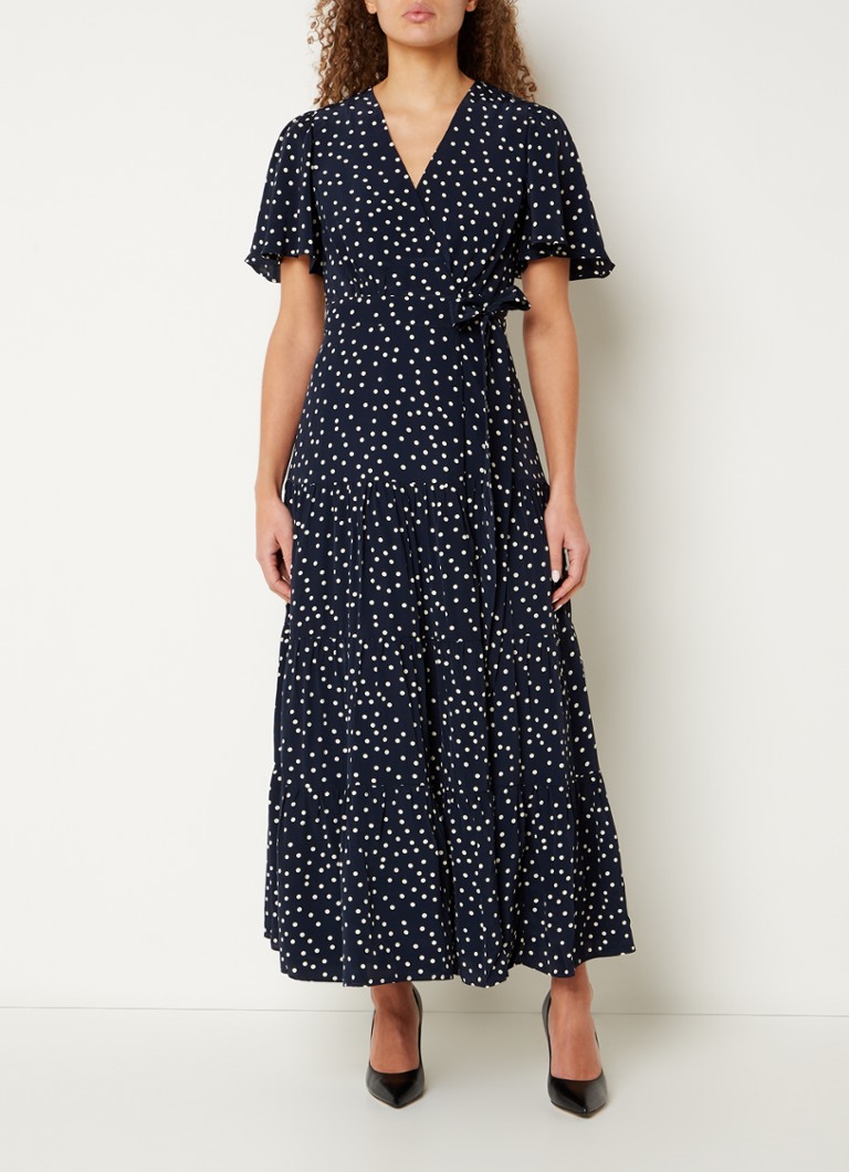 Phase Eight Jenna maxi wikkeljurk met stippenprint • Donkerblauw ...