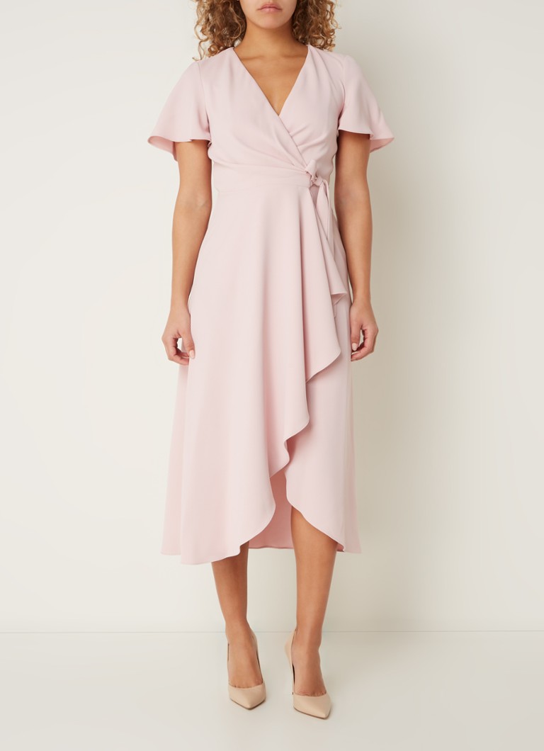 Phase Eight Julissa midi wikkeljurk met volant • Lichtroze • deBijenkorf.be