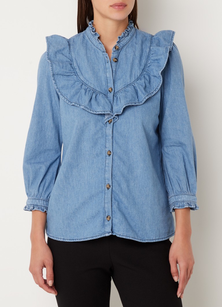 Phase Eight Maryam blouse van denim met volant • Indigo • deBijenkorf.be