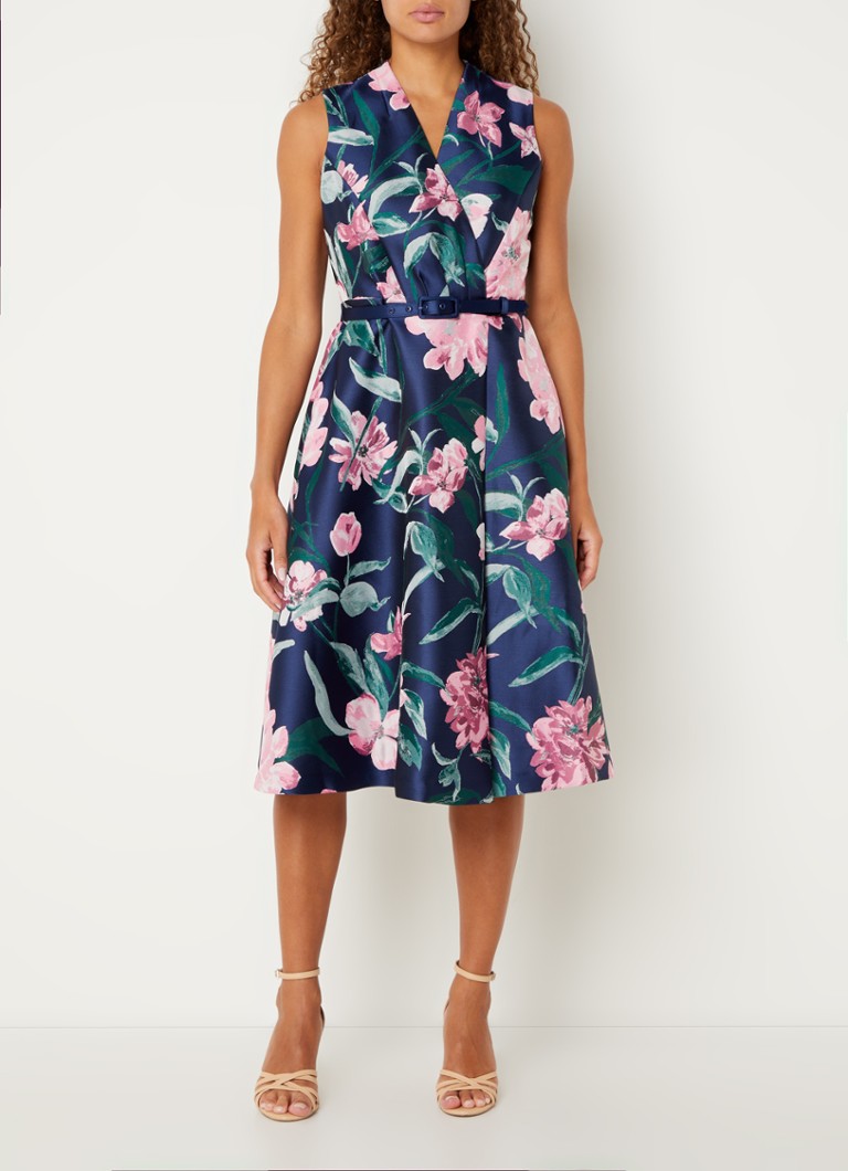Phase Eight Salina midi jurk met bloemenprint en ceintuur • Multicolor ...