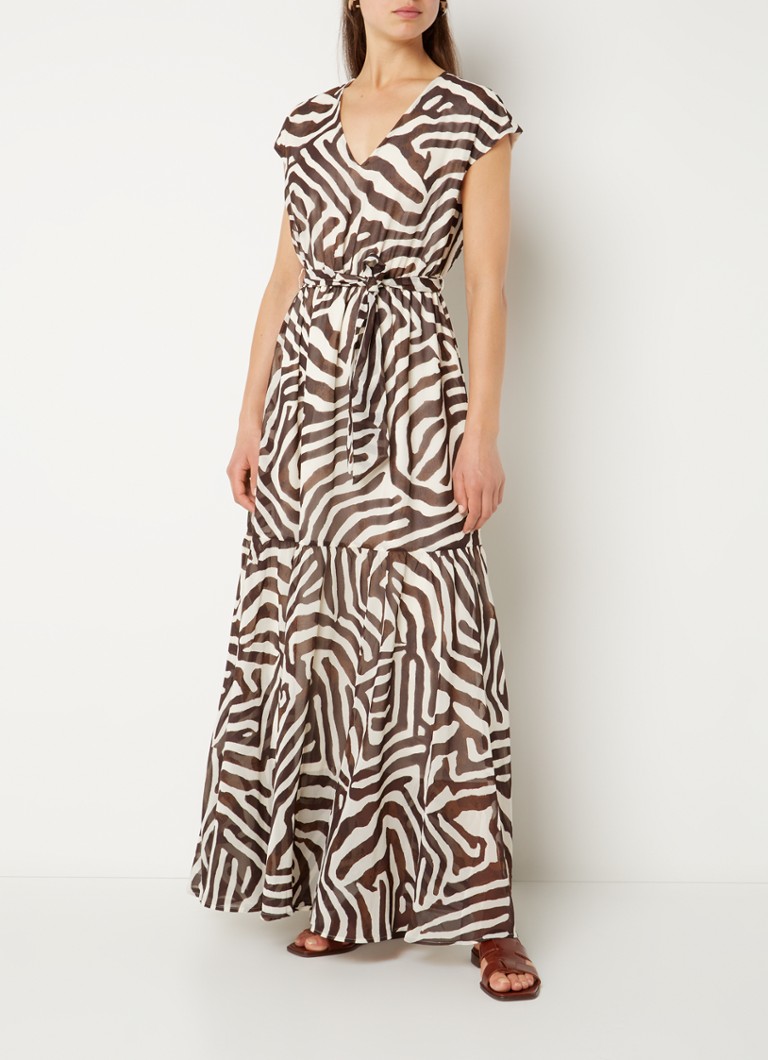 Phase Eight Zalaya maxi jurk met zebraprint en strikceintuur • Gebroken wit • deBijenkorf.be