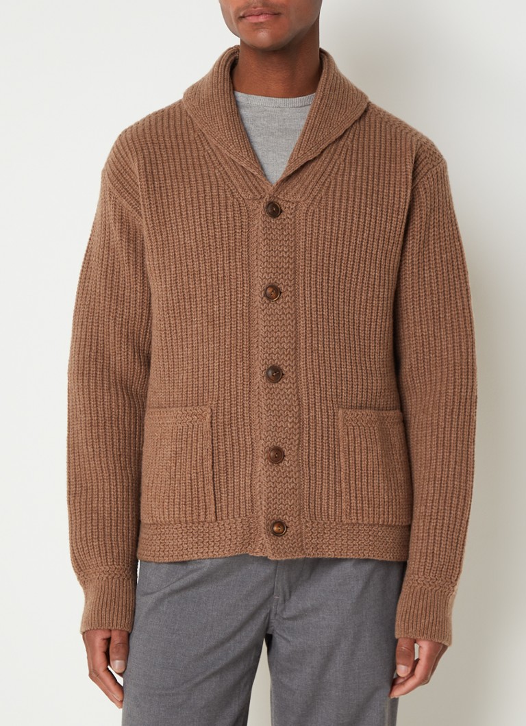 Ralph Lauren Grofgebreid vest in wol- en kasjmierblend • Shetland Brown ...