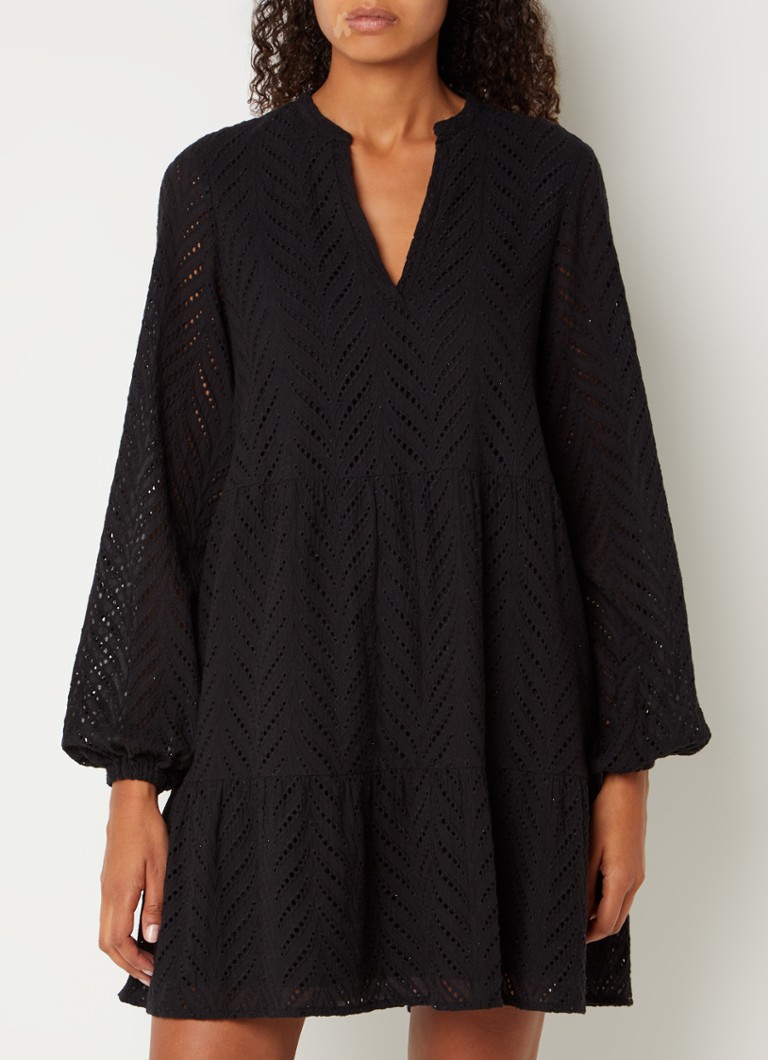 Refined Department Jennifer mini jurk met broderie • Zwart • deBijenkorf.be