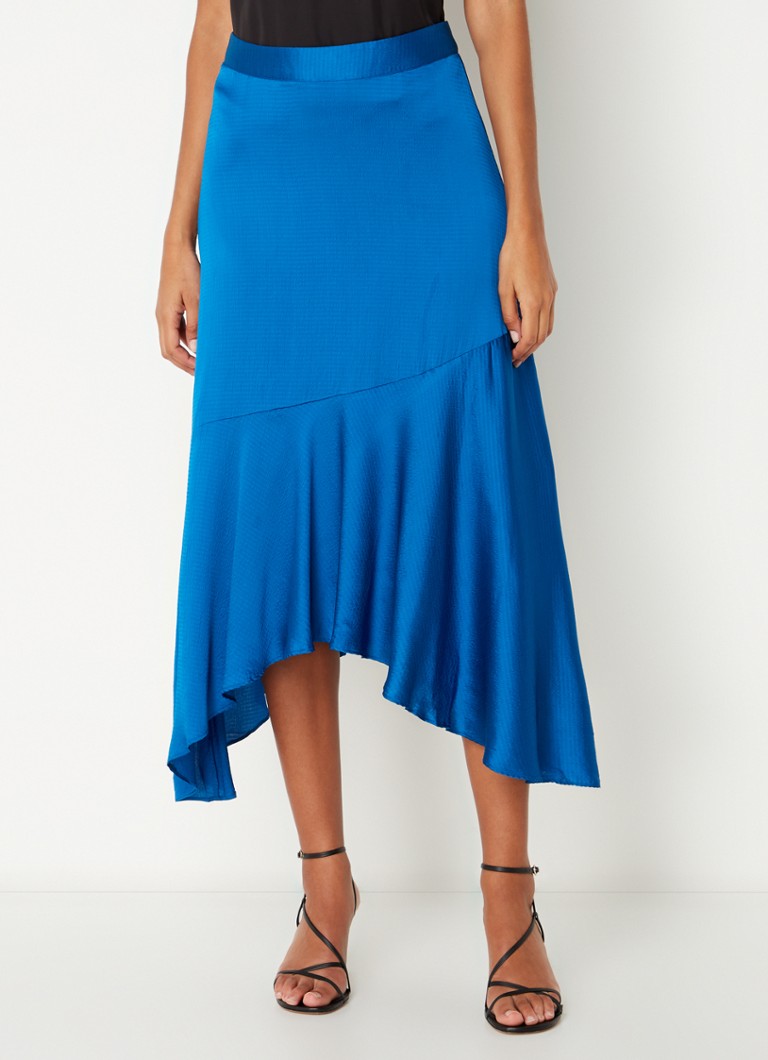 Reiss Lisa midi rok met asymmetrische zoom en volant • Blauw ...