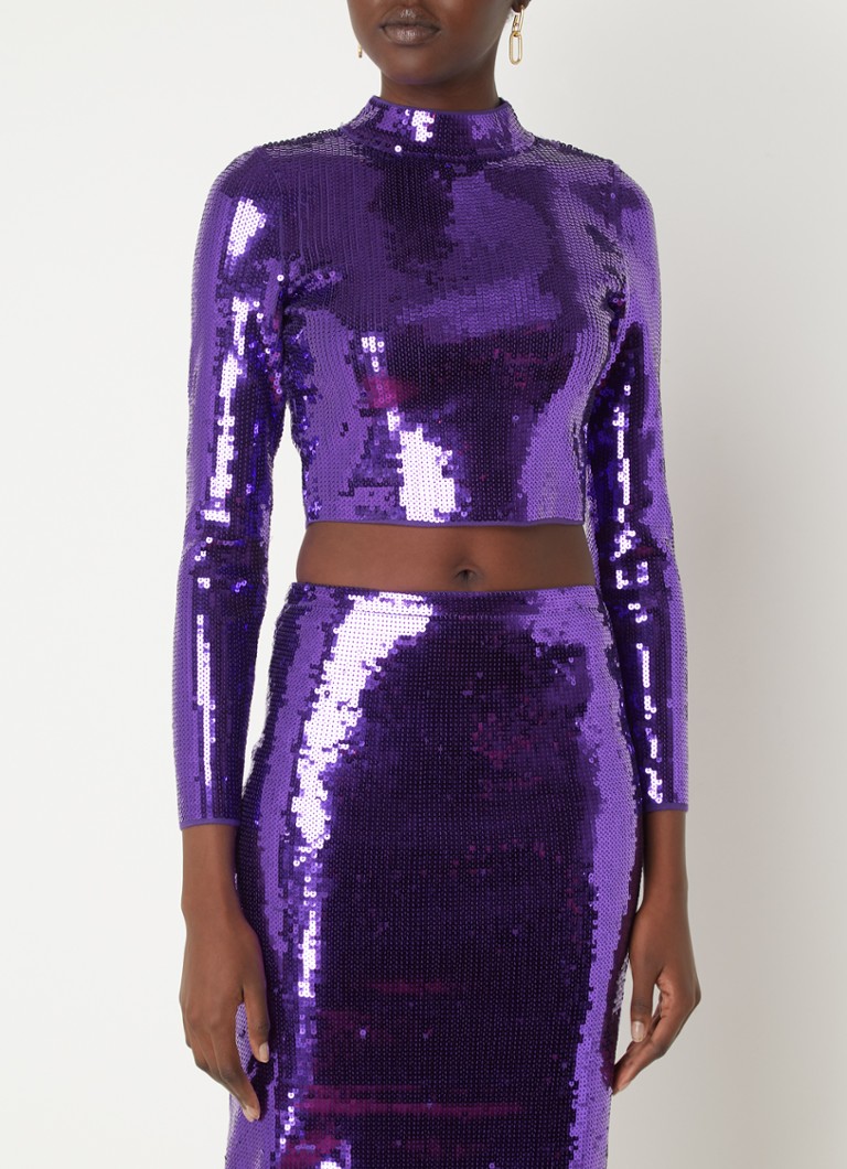 Sandro Golda Crop Top Met Pailletten En Col • Paars • Debijenkorf Be