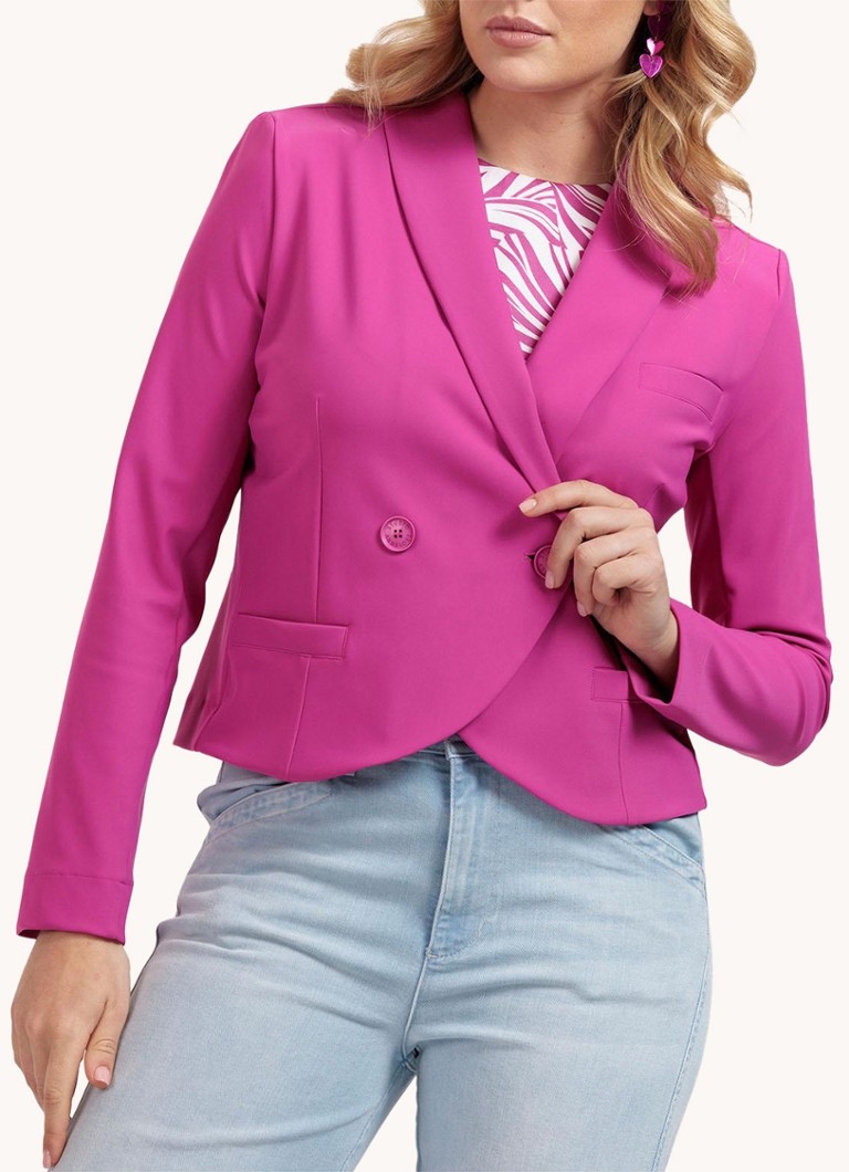 Studio Anneloes Ida cropped double breasted blazer • Fuchsia • deBijenkorf.be