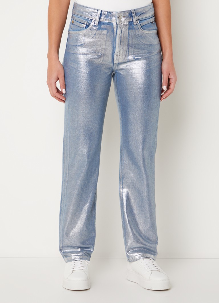 Summum High waist straight leg jeans met metallic finish • Metallic ...