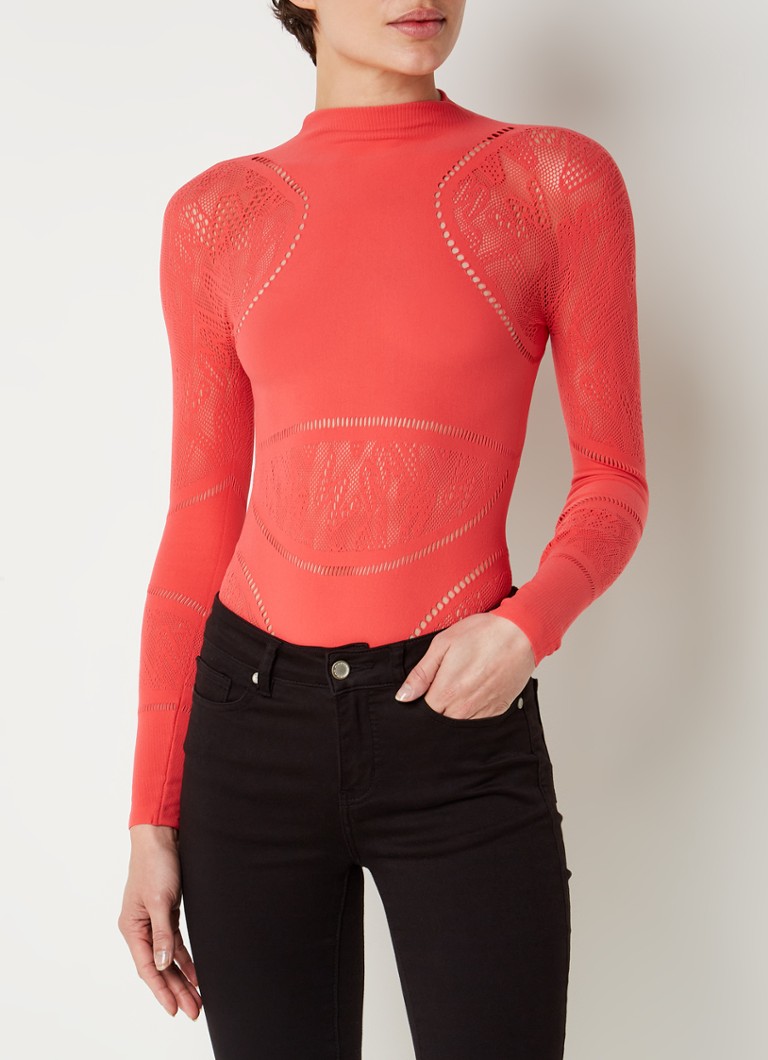 Wolford Sporty body met opengewerkt dessin en stretch • Rood ...