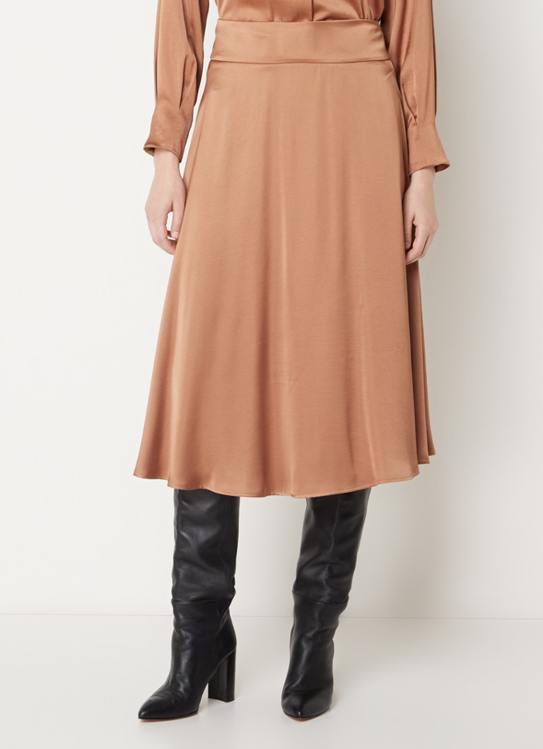 Xandres Raja midi rok van satijn met plooidetail • Camel • deBijenkorf.be
