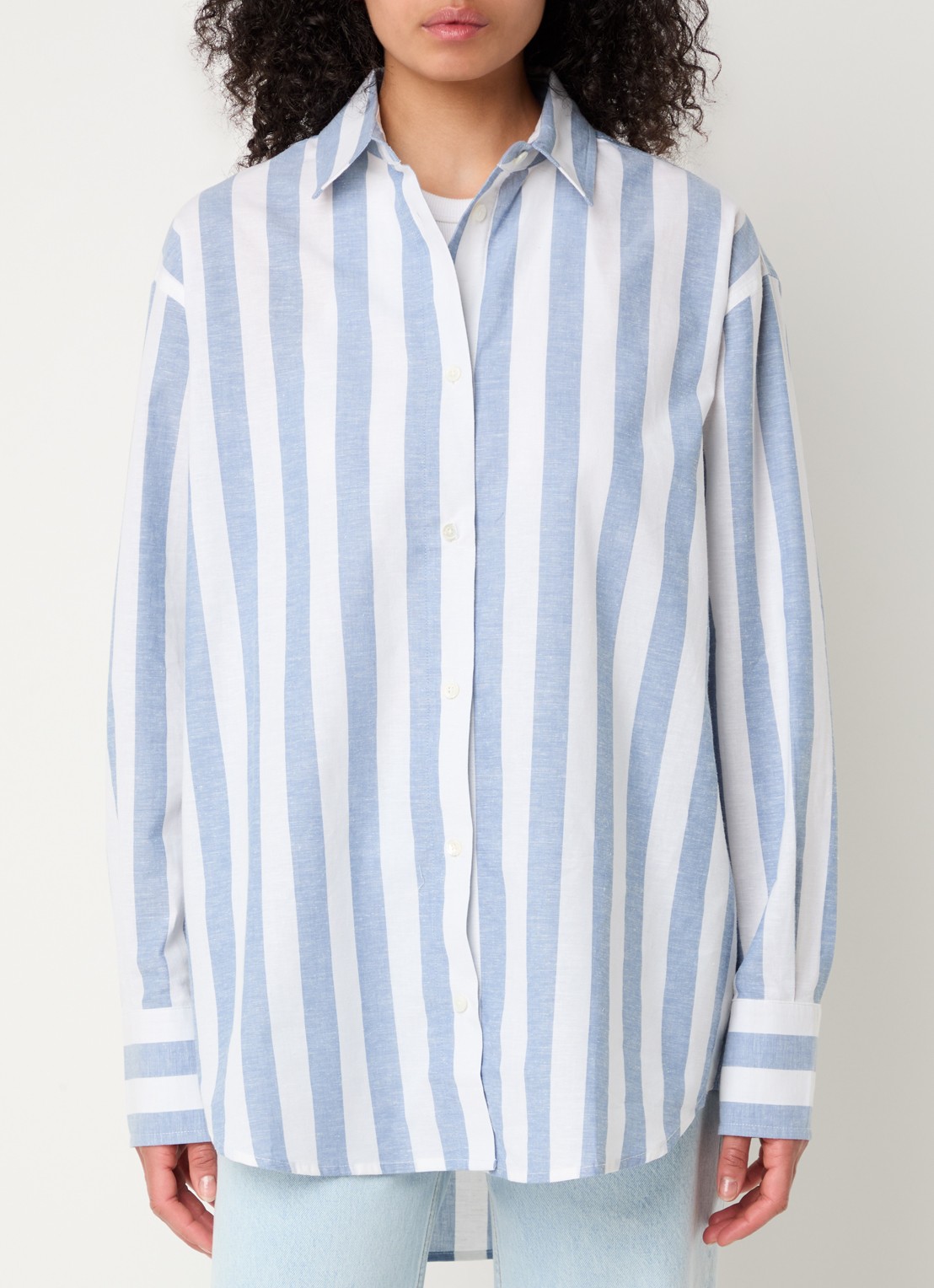 Anine Bing Plaza blouse in linnenblend met streepprint • Staalblauw ...