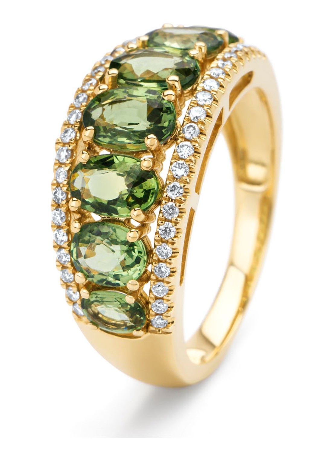 Diamond Point Geelgouden ring, 3.14 ct groene saffier, Eden • Geelgoud ...