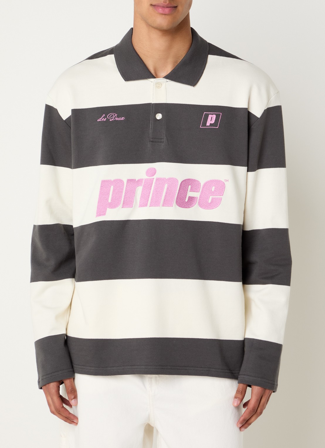 Les Deux Prince oversized fit polo met borduring en streepprint ...