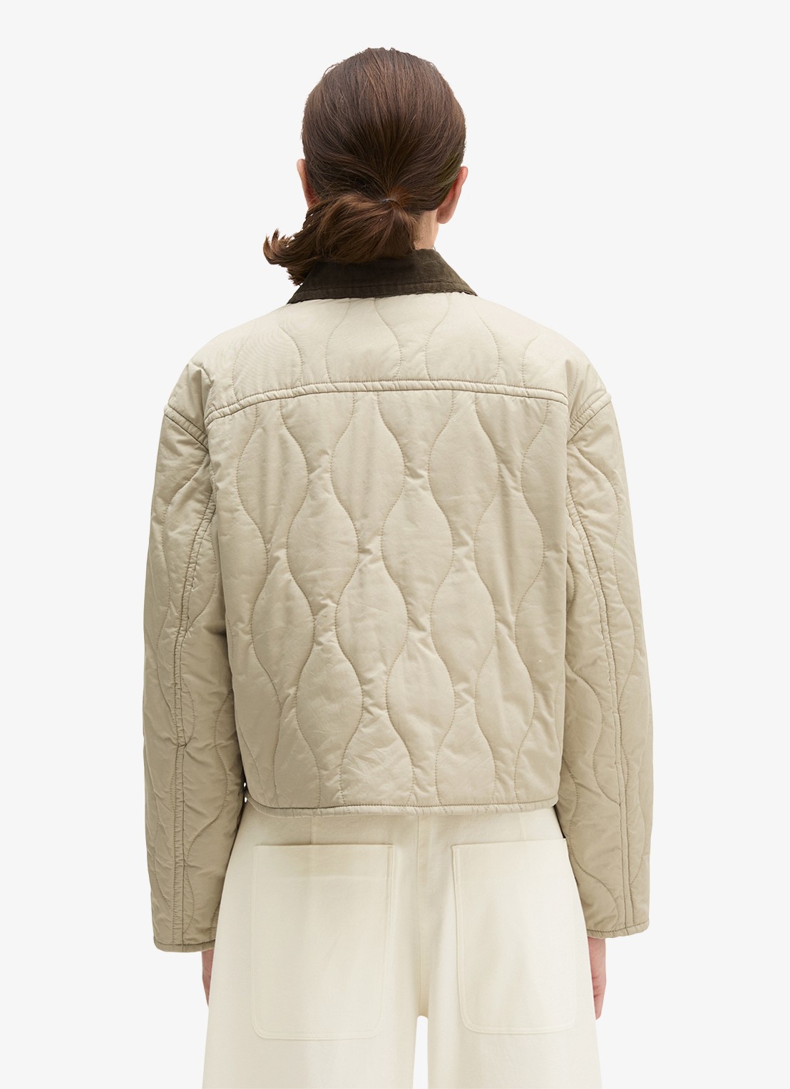 Marc O'Polo Jack met quilt patroon en kraag • Linen Beige / Grijs ...