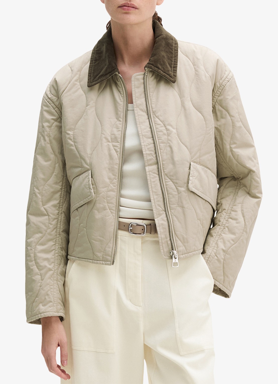 Marc O'Polo Jack met quilt patroon en kraag • Linen Beige / Grijs ...