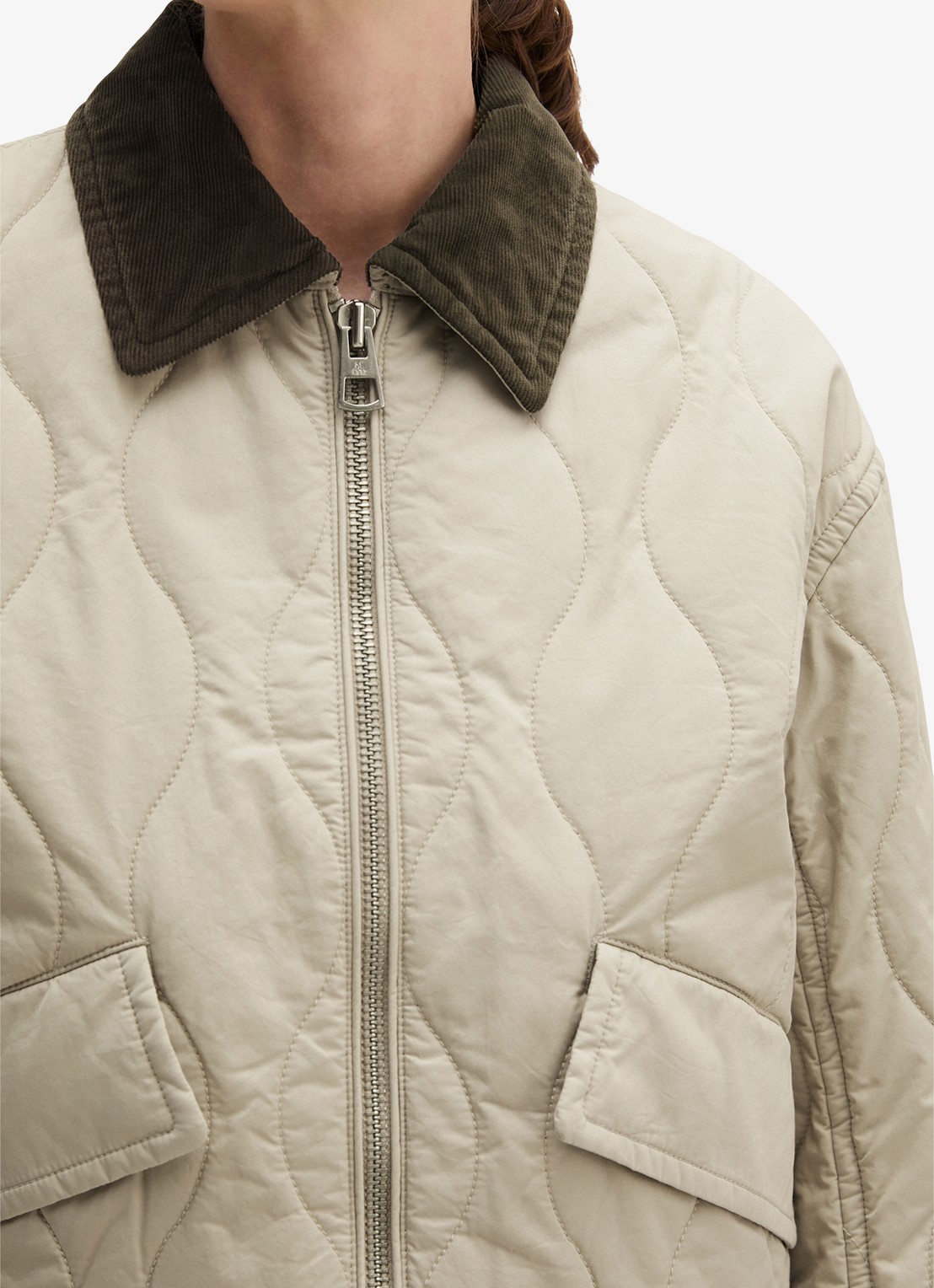Marc O'Polo Jack met quilt patroon en kraag • Linen Beige / Grijs ...