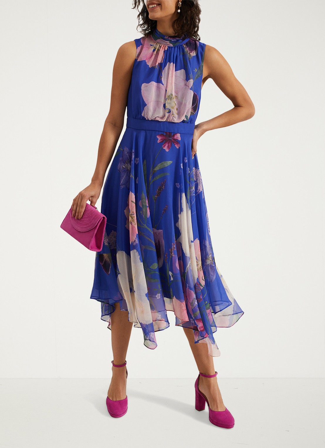Phase Eight Lucinda midi jurk met bloemenprint • Kobaltblauw ...
