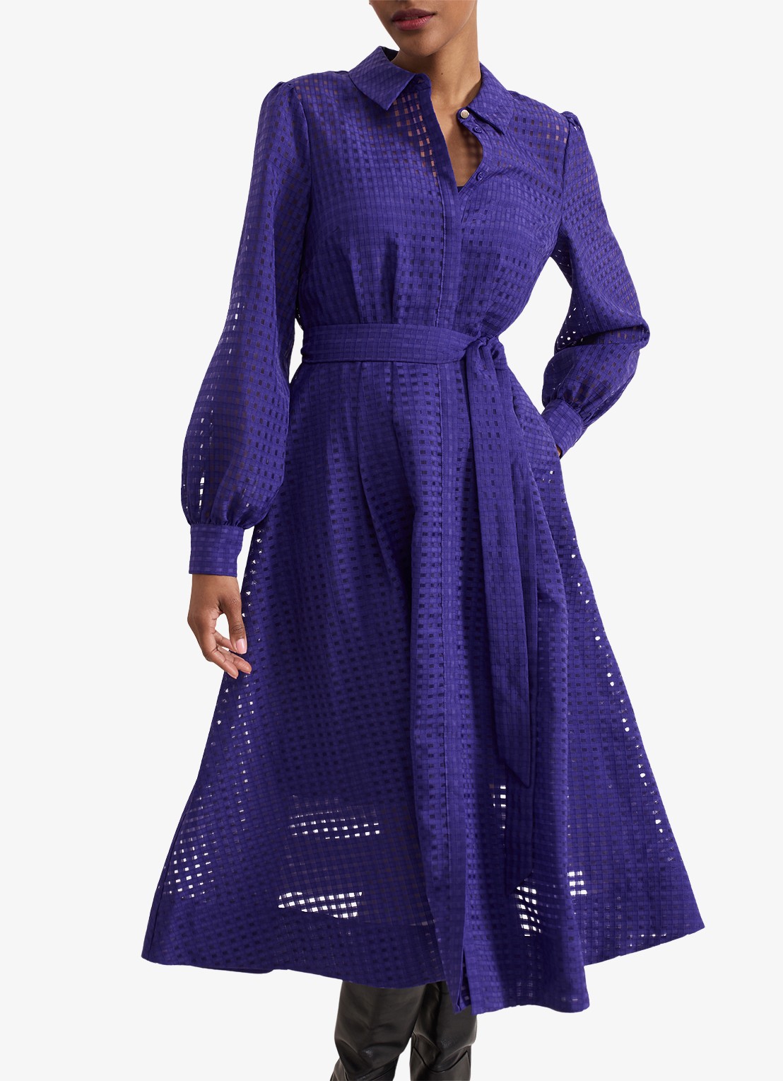 Phase Eight Natalie midi blousejurk met opengewerkt dessin en ceintuur ...