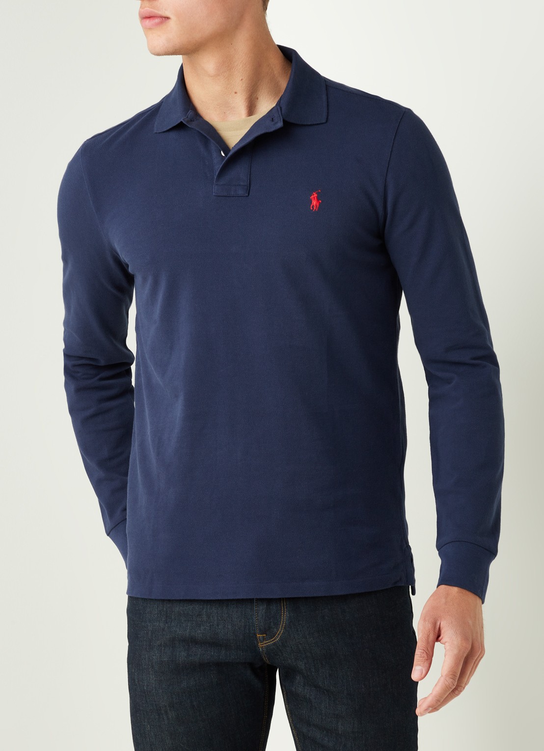 Ralph Lauren Custom Slim fit polo van piqué katoen met lange mouw ...