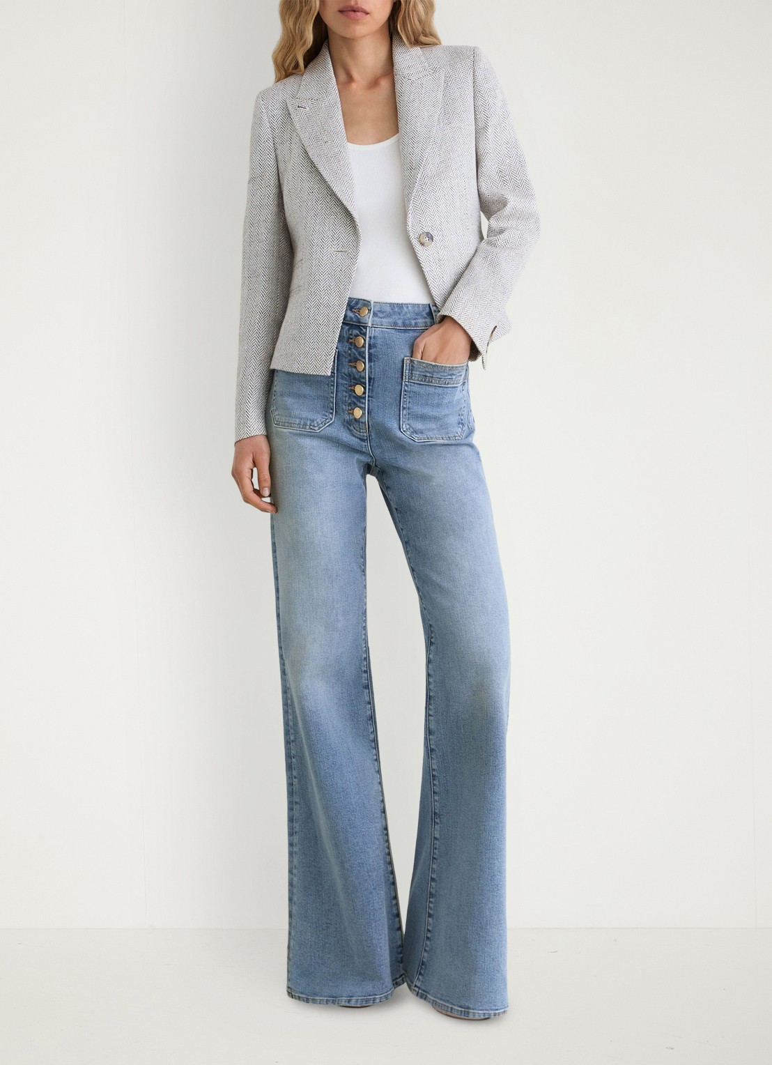 Reiss Cali high waist flared jeans met opgestikte zakken • Light Blue ...